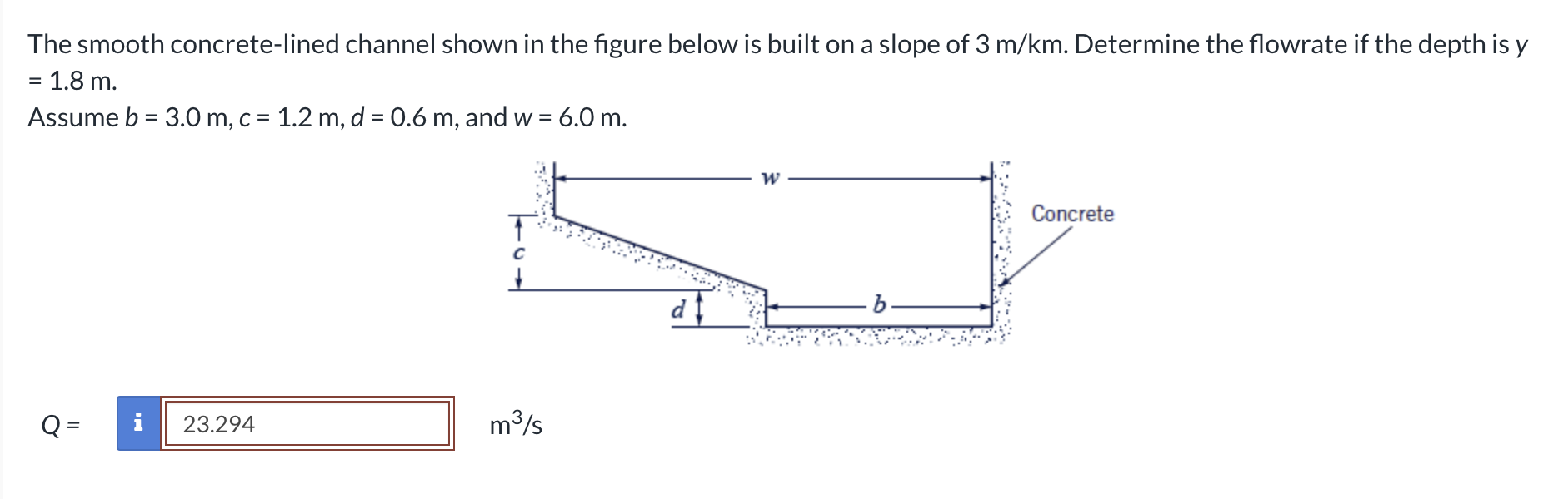 Solved The smooth concrete-lined channel shown in the figure | Chegg.com