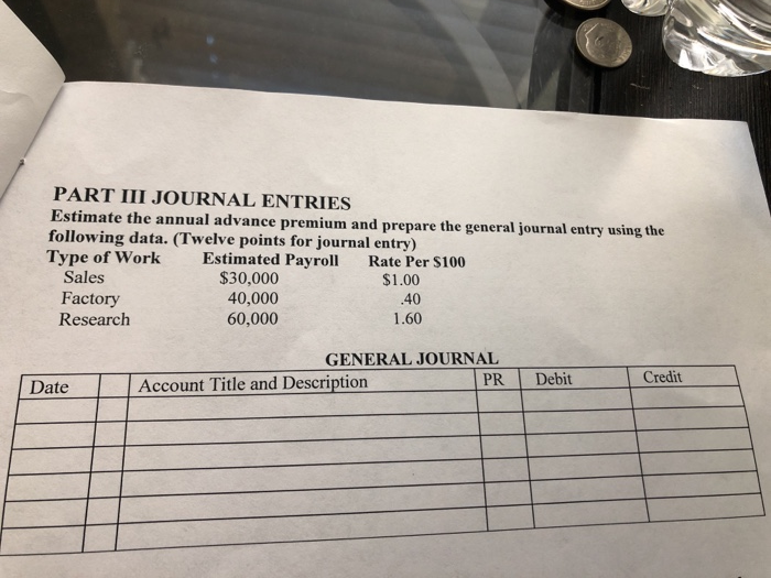 Solved PART III JOURNAL ENTRIES Estimate the annual advance | Chegg.com
