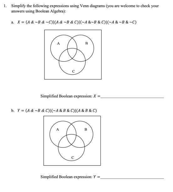 Solved 1. Simplify the following expressions using Venn | Chegg.com