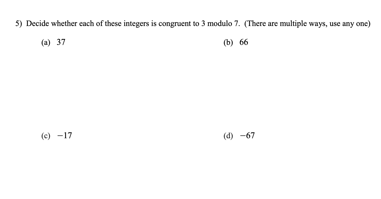 Solved 5) Decide whether each of these integers is congruent | Chegg.com
