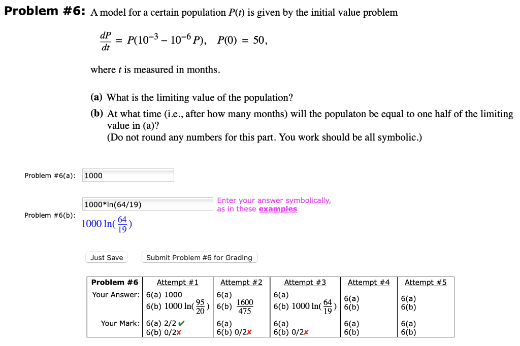 Solved Problem #6: A model for a certain population P(t) is | Chegg.com