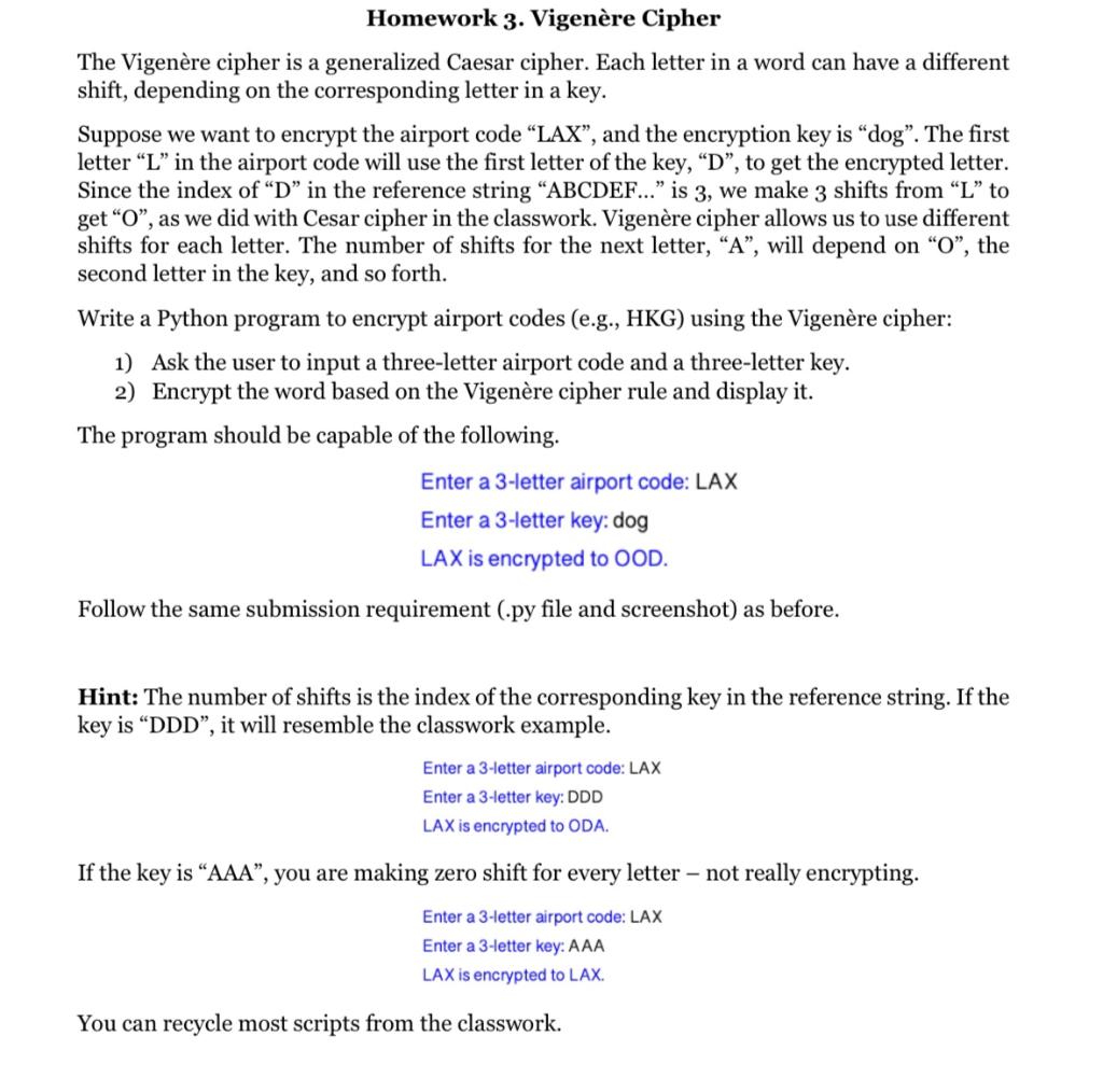Solved The Vigenère Cipher Is A Generalized Caesar Cipher 