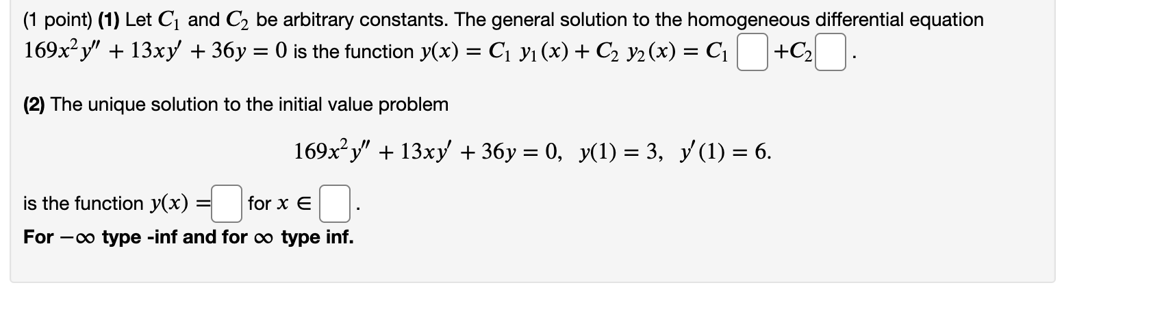 Solved (1 point) (1) Let C1 and C2 be arbitrary constants. | Chegg.com