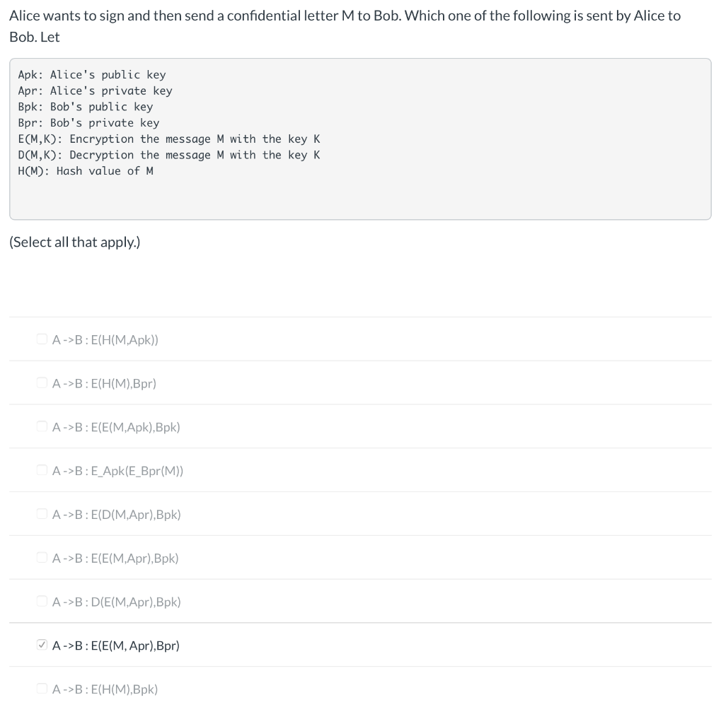 Solved Alice wants to sign and then send a confidential | Chegg.com