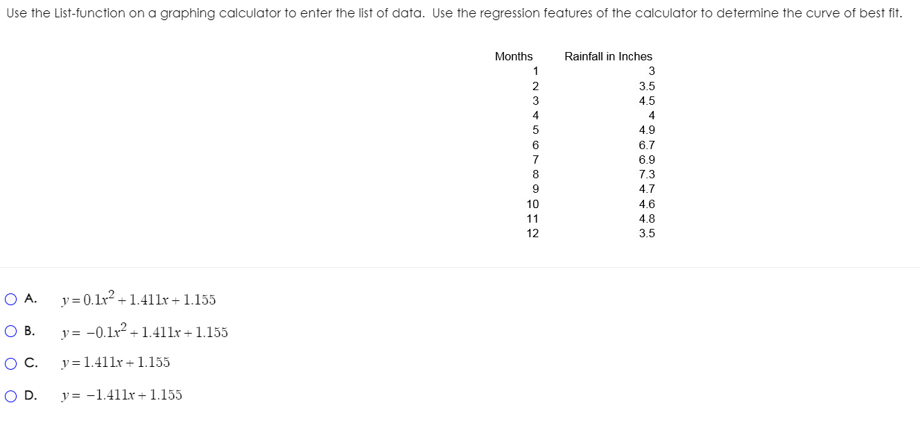 Solved Use the List-function on a graphing calculator to | Chegg.com