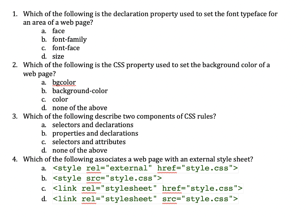 Solved 1. Which of the following is the declaration property | Chegg.com
