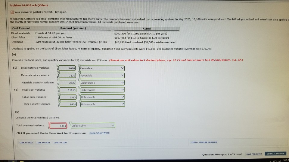 Solved Problem 24-03A a-b (Video) Your answer is partially | Chegg.com
