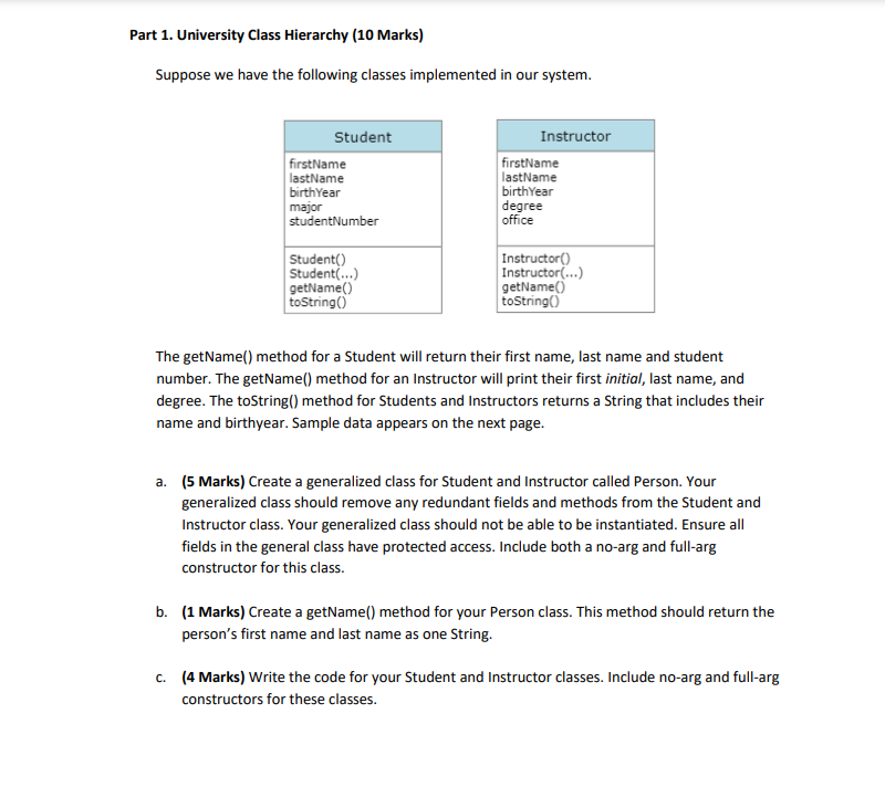 Solved Part 1. University Class Hierarchy (10 Marks) Suppose | Chegg.com