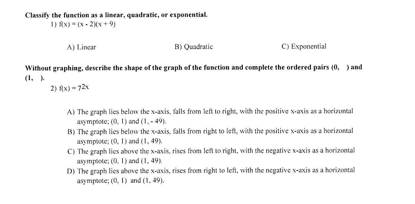 Solved Classify the function as a linear, quadratic, or | Chegg.com