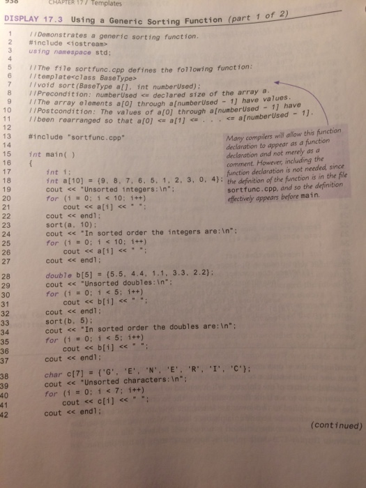 Solved 4. Display 17.3 gives a template function for sorting | Chegg.com