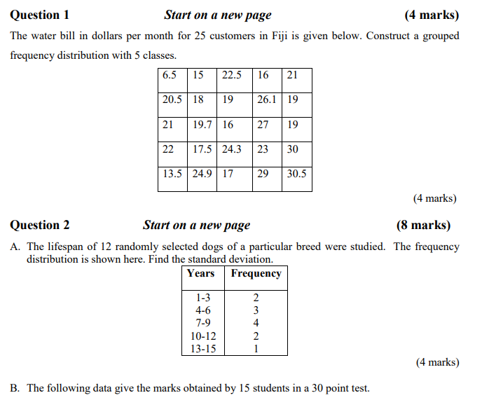 Solved Question 1 Start on a new page (4 marks) The water | Chegg.com
