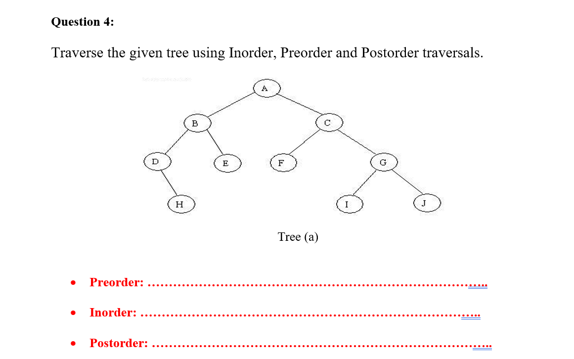 Solved Question 4: Traverse the given tree using Inorder, | Chegg.com