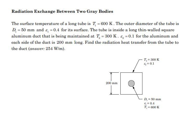 Solved Radiation Exchange Between Two Gray Bodies The | Chegg.com