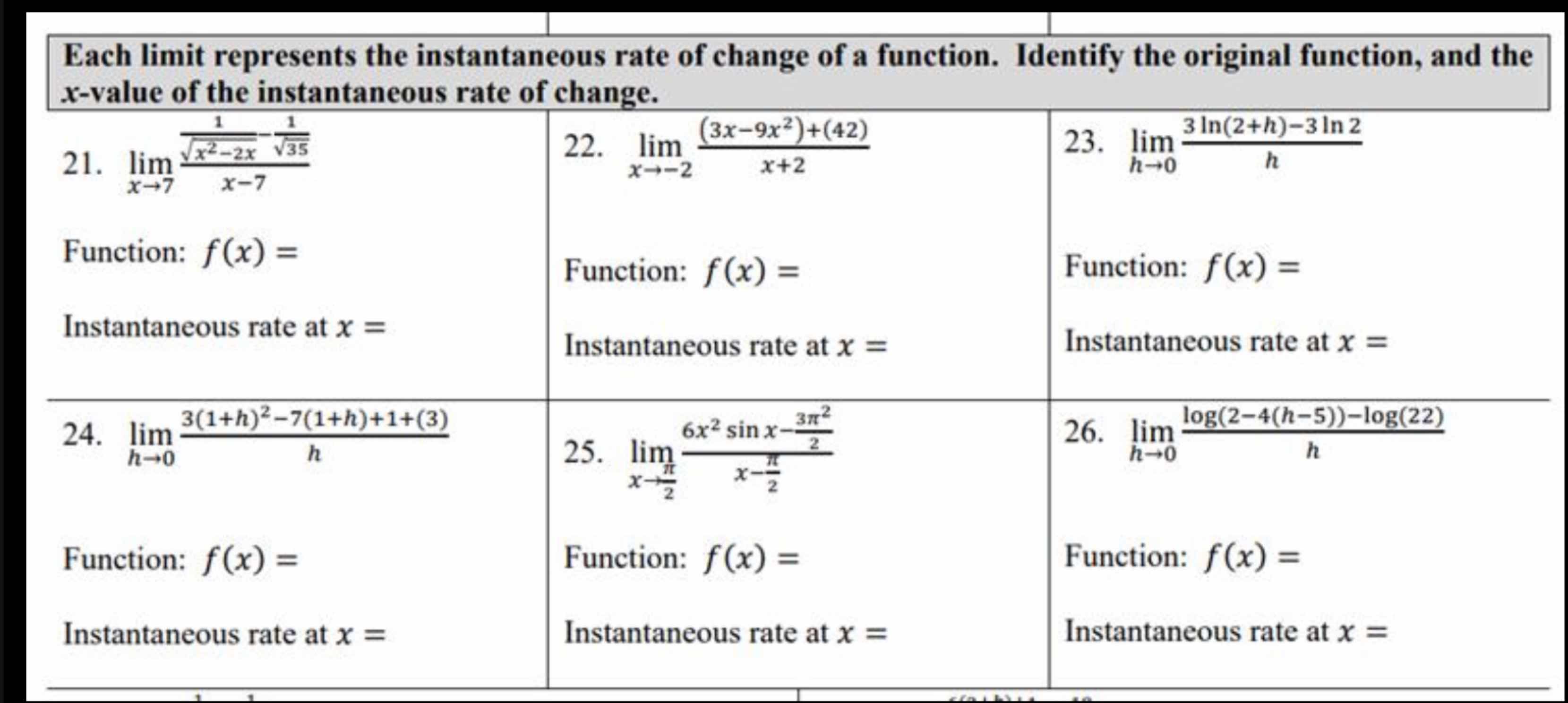 Solved Each limit represents the instantaneous rate of | Chegg.com