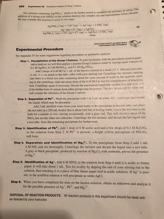 Solved Experiment 36 Qualitative Analysis of Group I Cations | Chegg.com