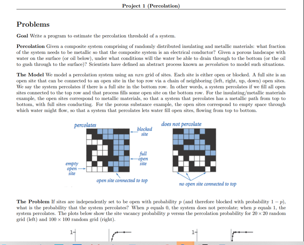 Solved Project 1 (Percolation) Problems Goal Write a program | Chegg.com
