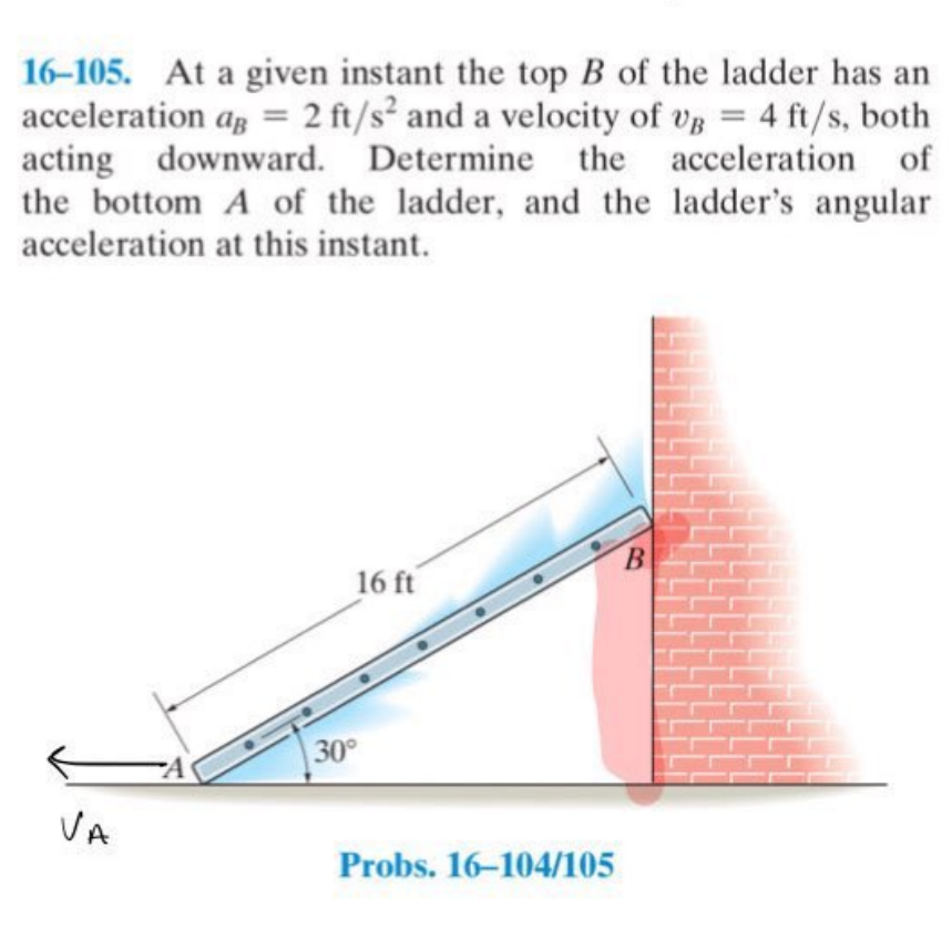 Solved 16-105. At a given instant the top B of the ladder | Chegg.com