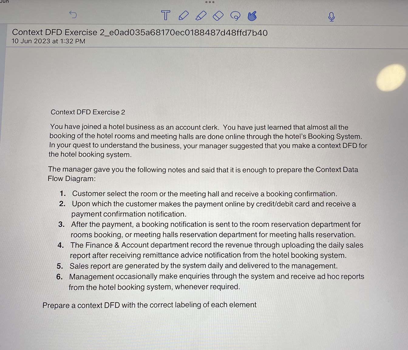 Context DFD Exercise 2 You have joined a hotel | Chegg.com