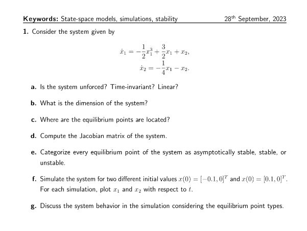 Solved Keywords: State-space models, simulations, stability | Chegg.com