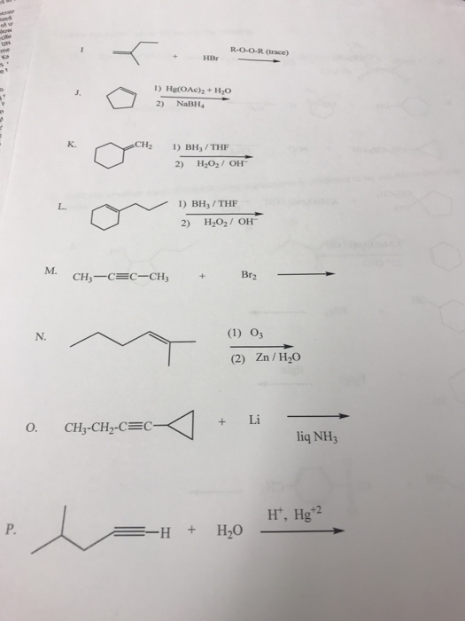 Solved R-O-O-R (trace) HB 1) Hg(OAc)2+H2O 2) NaBH K. CH2 BH, | Chegg.com