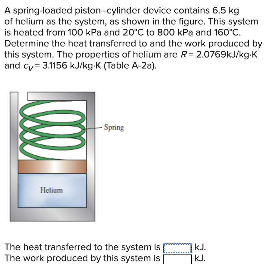Solved A spring-loaded piston-cylinder device contains 6.5 | Chegg.com