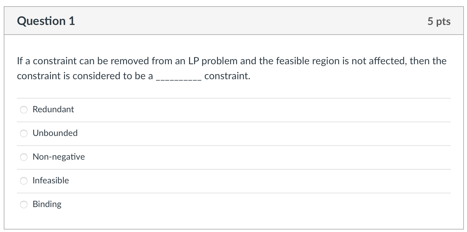 Solved If a constraint can be removed from an LP problem and | Chegg.com