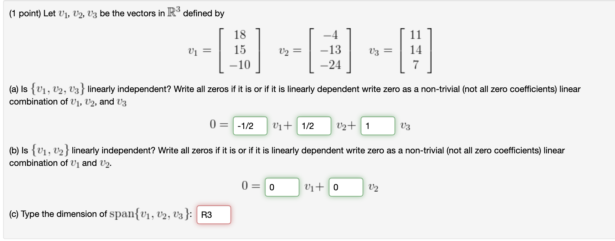 Solved (1 point) Let V1, V2, V3 be the vectors in R3 defined | Chegg.com