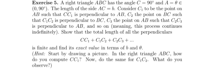 Solved Exercise 5. A right triangle ABC has the angle C 90° | Chegg.com