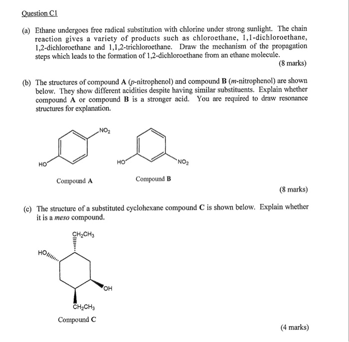 Solved (a) Ethane undergoes free radical substitution with | Chegg.com