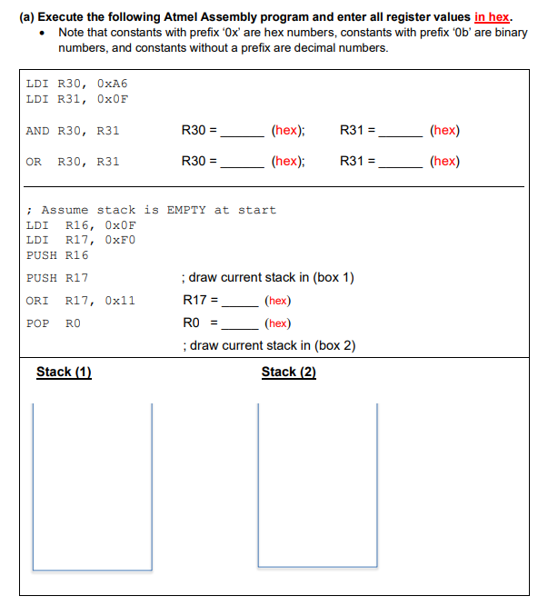 (a) Execute the following Atmel Assembly program and | Chegg.com