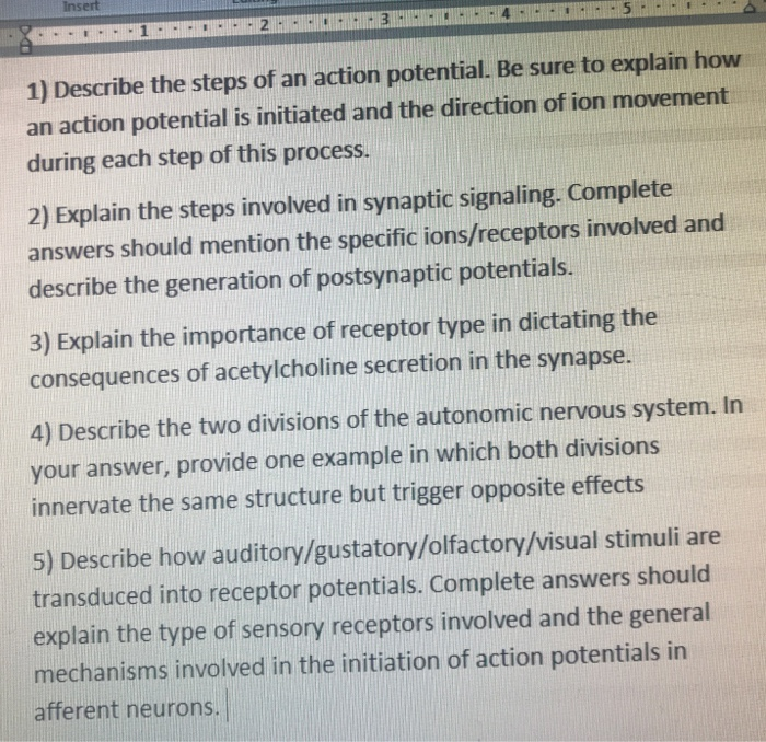 Solved Insert 1) Describe the steps of an action potential. | Chegg.com