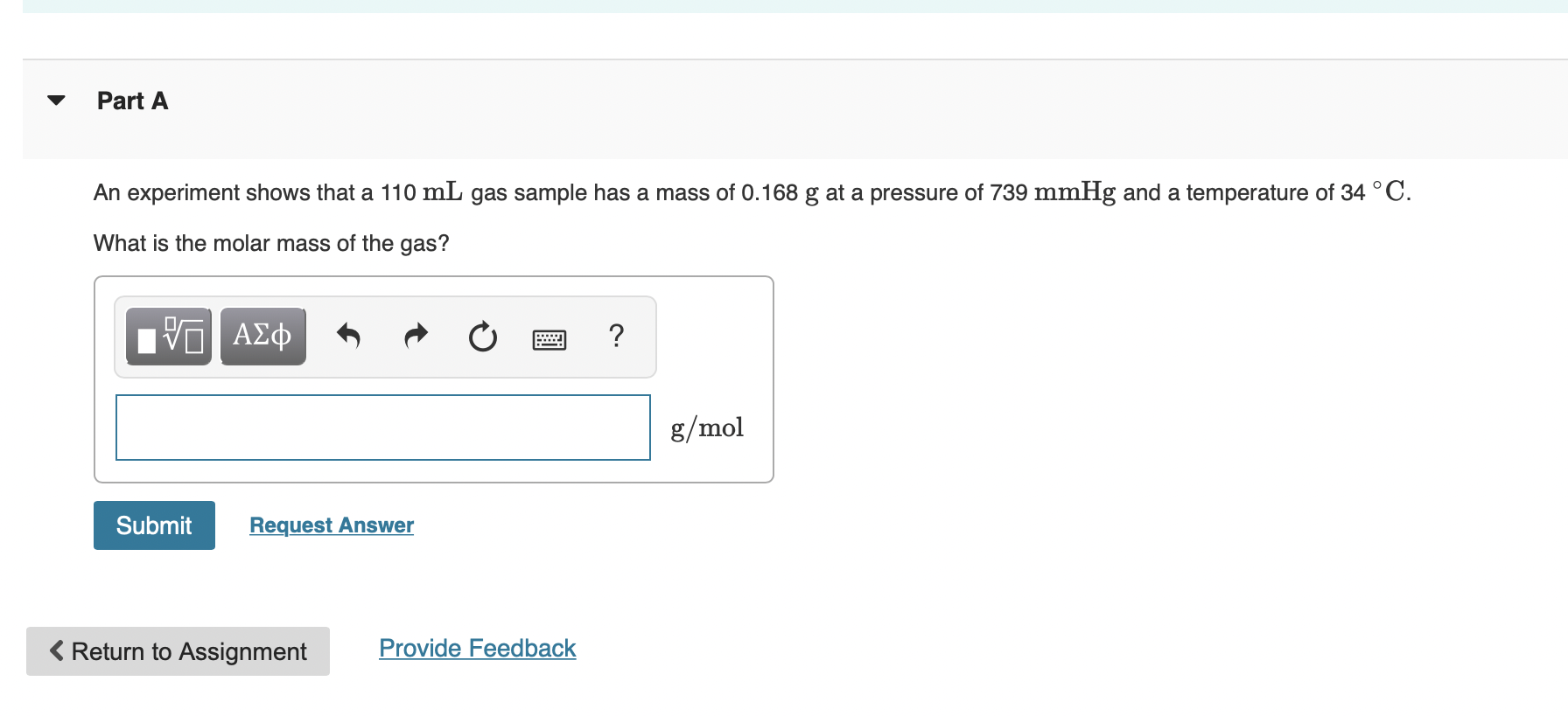 Solved An experiment shows that a 110 mL gas sample has a | Chegg.com