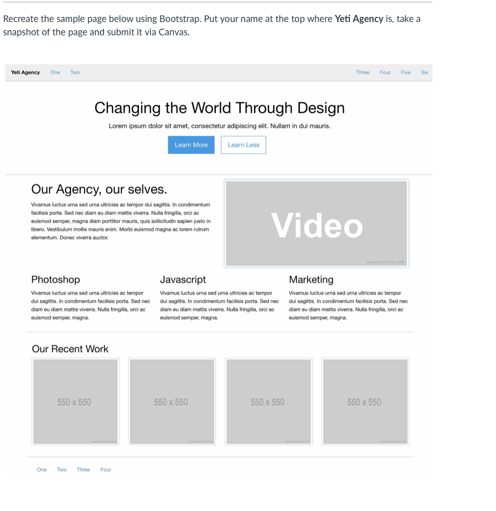 Solved Recreate the sample page below using Bootstrap. Put | Chegg.com