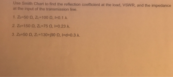 Solved Use Smith Chart to find the reflection coefficient at | Chegg.com
