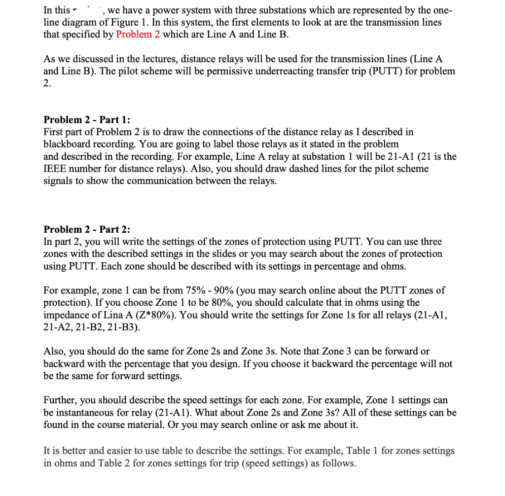 2) Design a distance relay protection of the power | Chegg.com