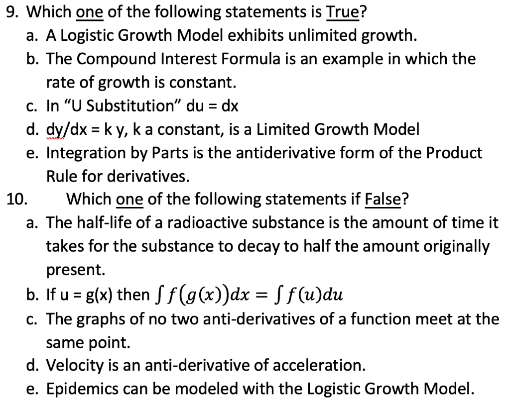 Solved 9. Which one of the following statements is True? a. | Chegg.com