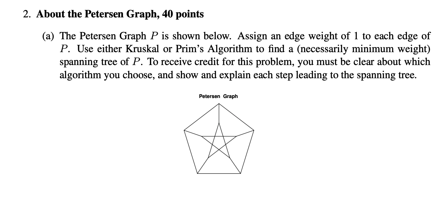 Solved 2. About the Petersen Graph, 40 points (a) The | Chegg.com