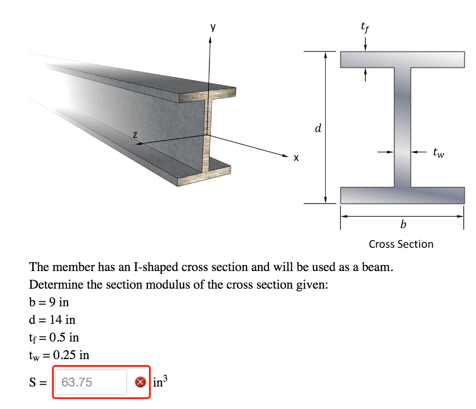 Solved tw Cross Section The member has an I-shaped cross | Chegg.com