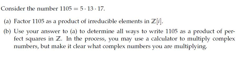 Solved Consider the number 1105 5.13.17 (a) Factor 1105 as a | Chegg.com