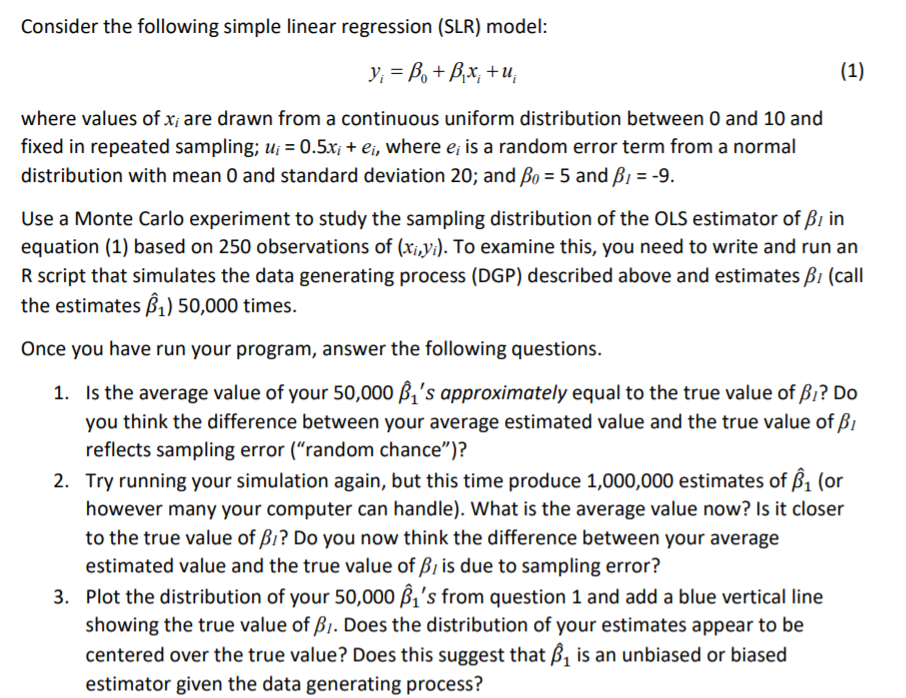 Solved Consider the following simple linear regression (SLR) | Chegg.com