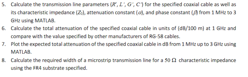 Solved 5. Calculate the transmission line parameters (R', | Chegg.com