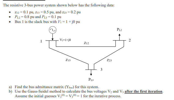Solved The resistive 3-bus power system shown below has the | Chegg.com