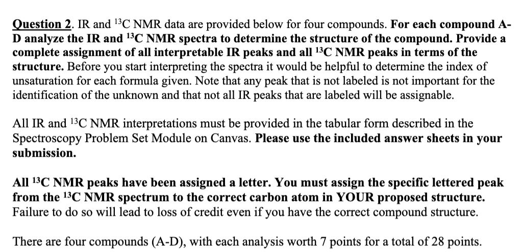 Solved Question 2. IR and 13C NMR data are provided below | Chegg.com