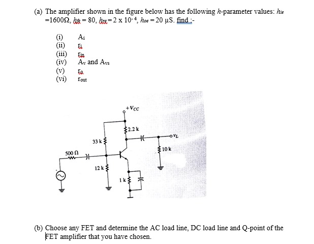 Solved (a) ﻿The amplifier shown in the figure below has the | Chegg.com