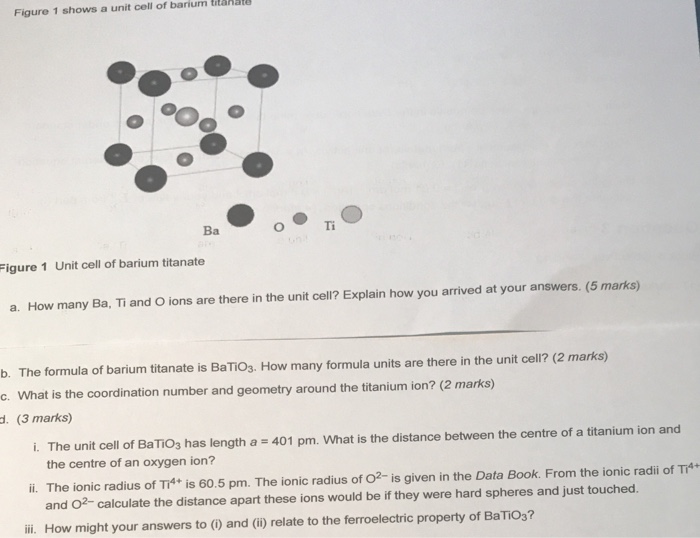 Figure 1 shows a unit cell of barium titanate Ba Ti | Chegg.com