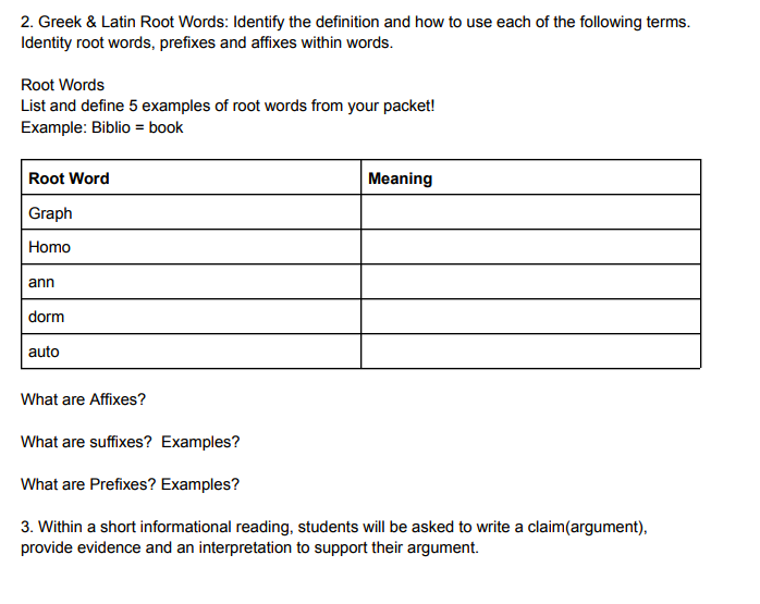 2. Greek \& Latin Root Words: Identify the definition | Chegg.com