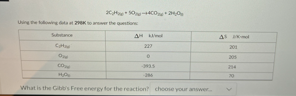 Solved 2C2H2( g)+5O2( g)→4CO2( g)+2H2O(l) Using the | Chegg.com