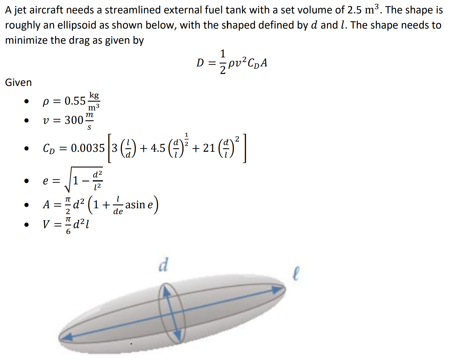 Solved A jet aircraft needs a streamlined external fuel tank | Chegg.com