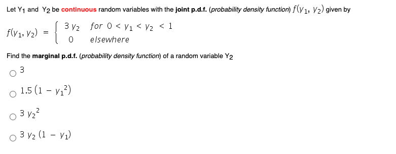 Solved Let Y1 and Y2 be continuous random variables with the | Chegg.com