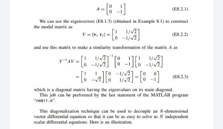 Solved A= =[8 --] (E8.2.1) V = Ivı va] = [. We can use the | Chegg.com